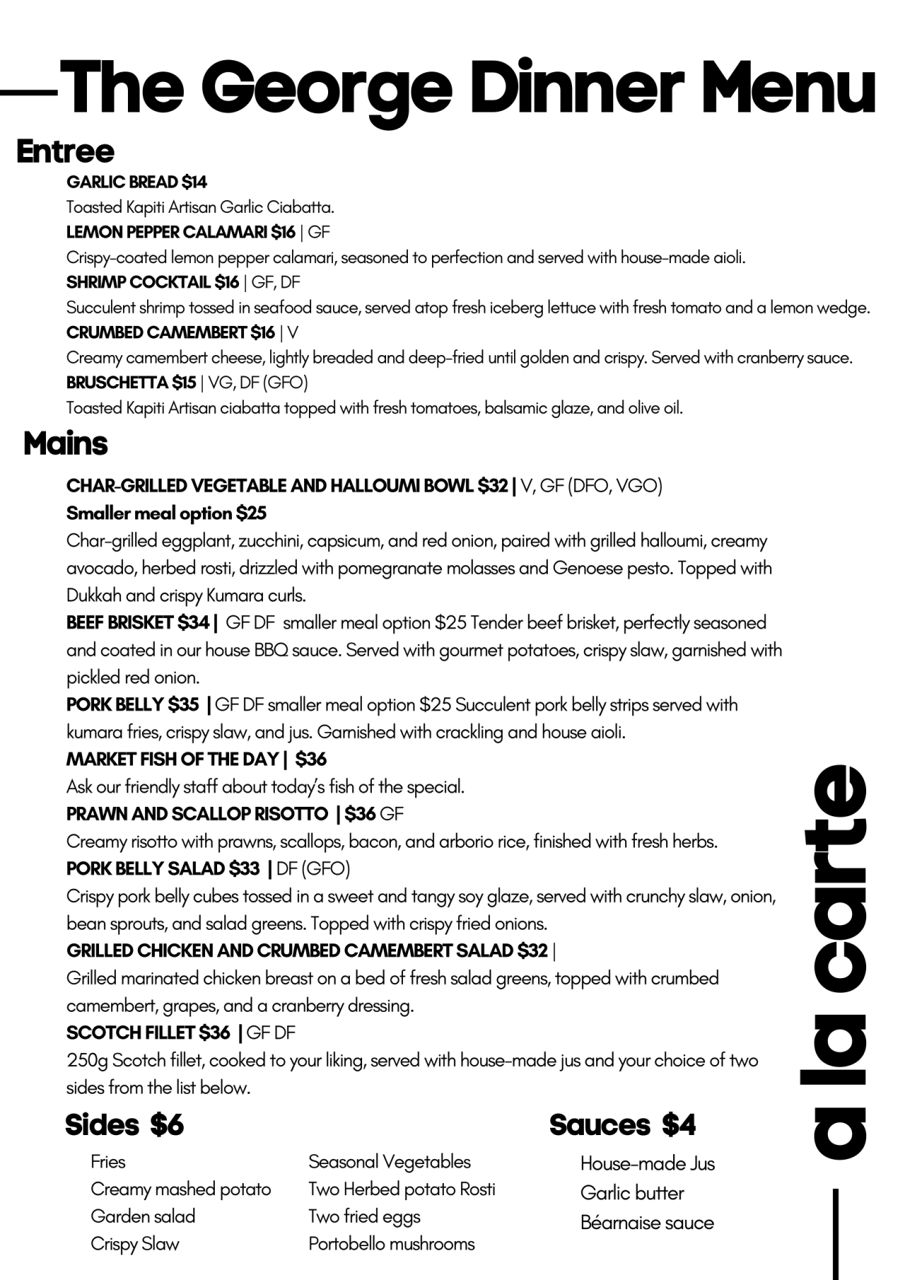 Menu - The George Cafe