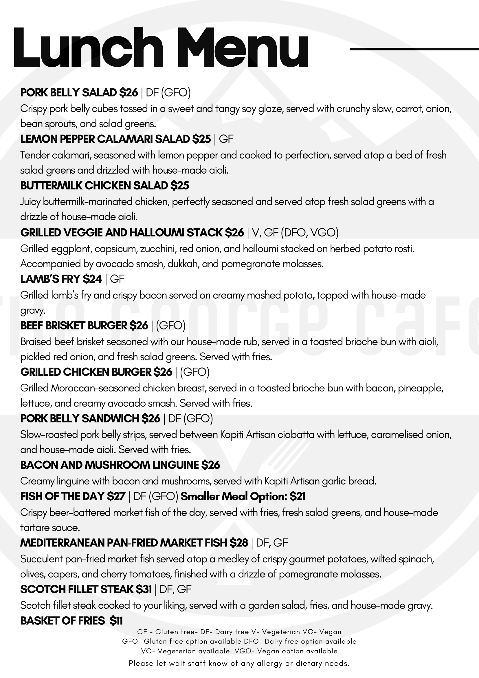 Menu - The George Cafe